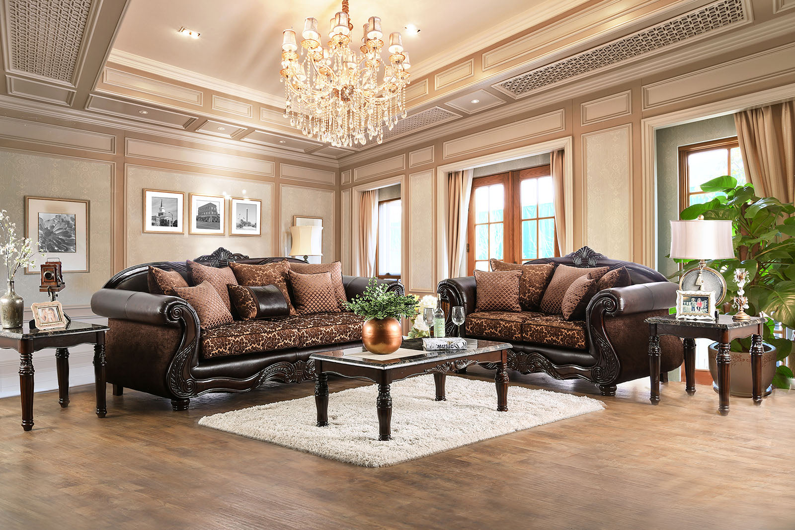 Furniture Of America Elpis Brown/Espresso Traditional Sofa + Loveseat Model SM6404-2PC – MONAVILLA