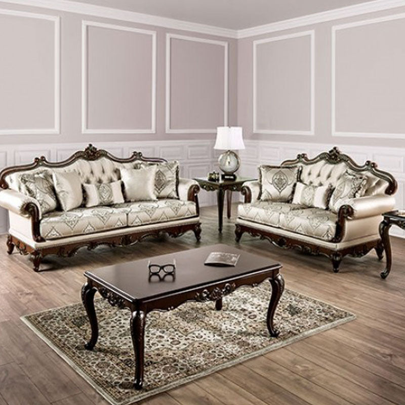 Furniture Of America Veracruz Traditional Dark Cherry/Beige Sofa Set ...